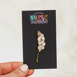 White Orchid Floral Enamel Pin, White Flowers Gift, Flower Lover Pin ...