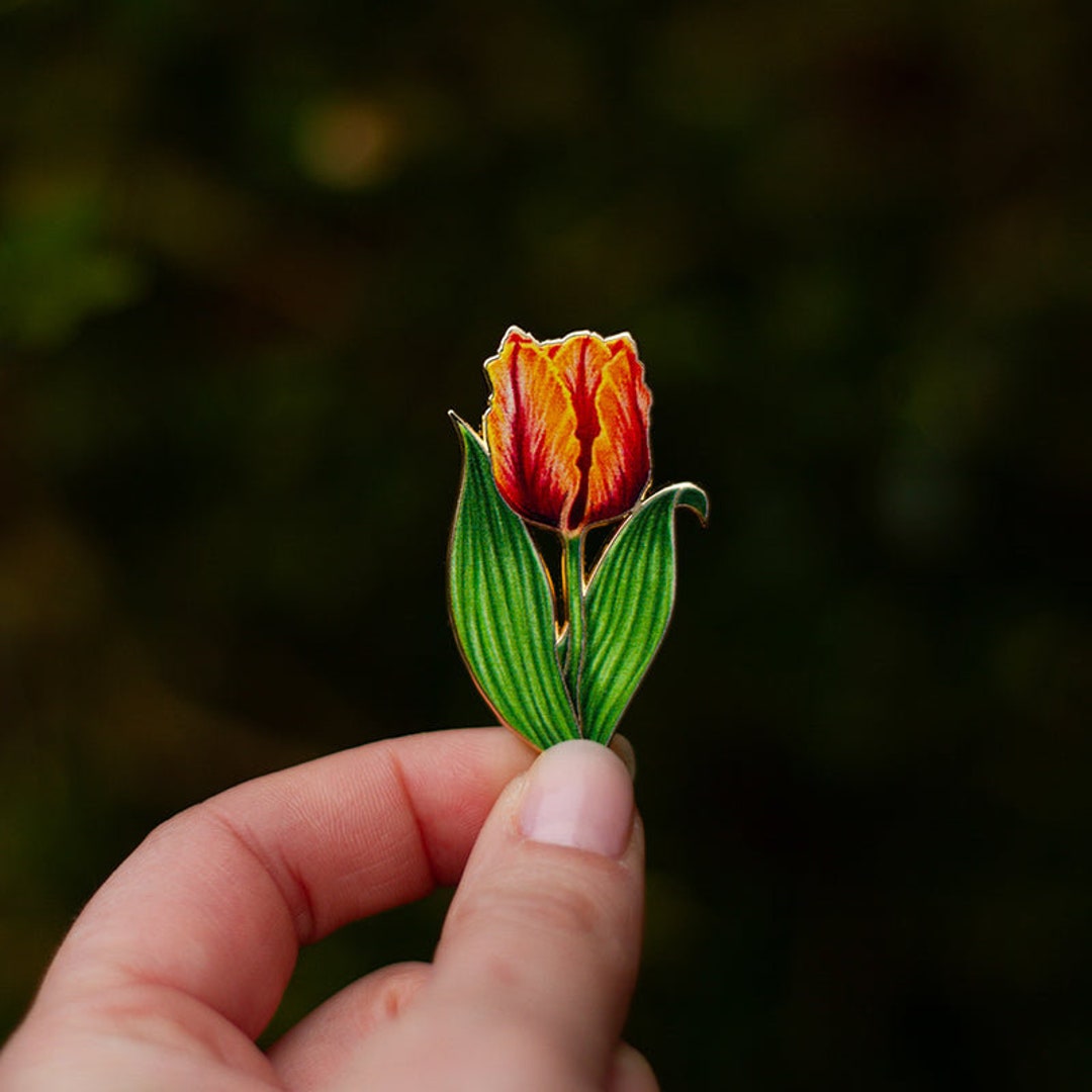 Tulip V2 Floral Enamel Pin, Orange Flower Lapel Pin, Floral Accessory ...