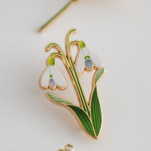 Snowdrop V2 Floral Enamel Pin, White Spring Flower Accessory, Nature ...