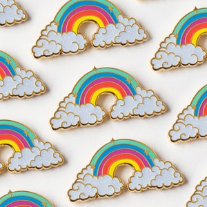 Rainbow With Glitter Clouds Enamel Pin, Colorful Lapel Pin, Nature ...
