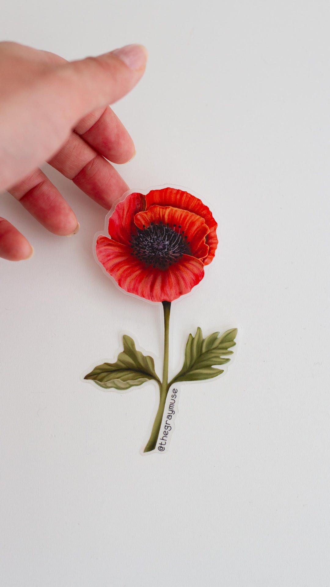 Poppy (red) Floral Clear Matte Sticker, Flower Accessory, Nature Lover ...