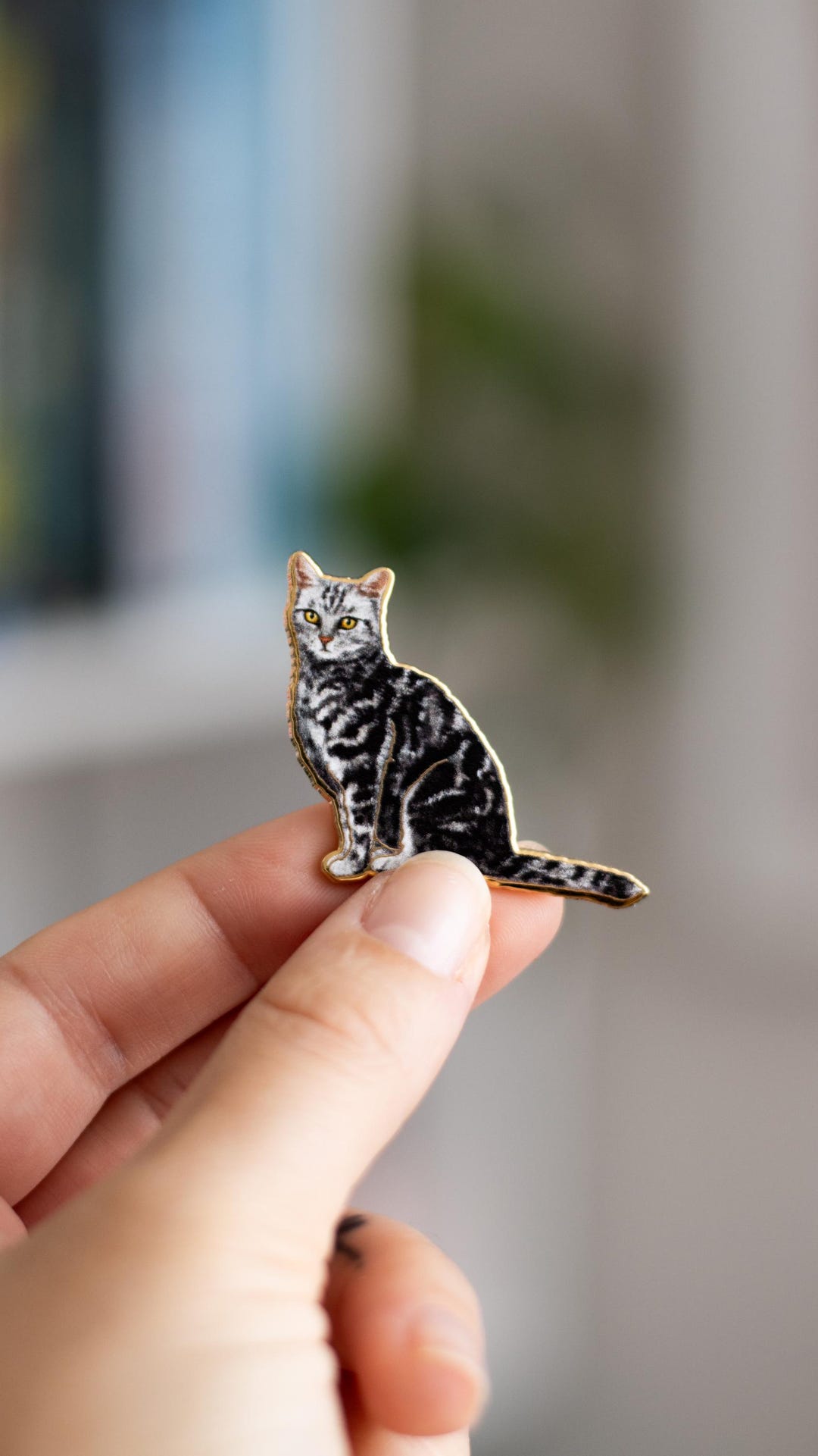 Gray Tabby Cat Enamel Pin, Tabby Brooch, Gray Tabby Cat Lapel Pin ...