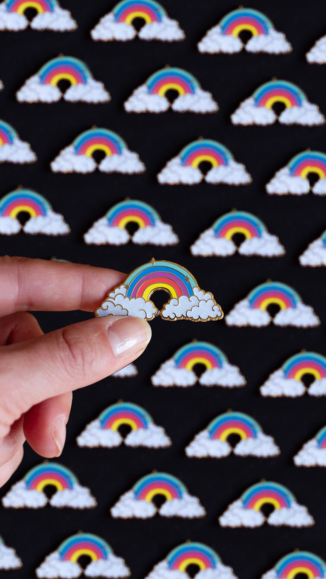 Rainbow With Glitter Clouds Enamel Pin, Colorful Lapel Pin, Nature ...