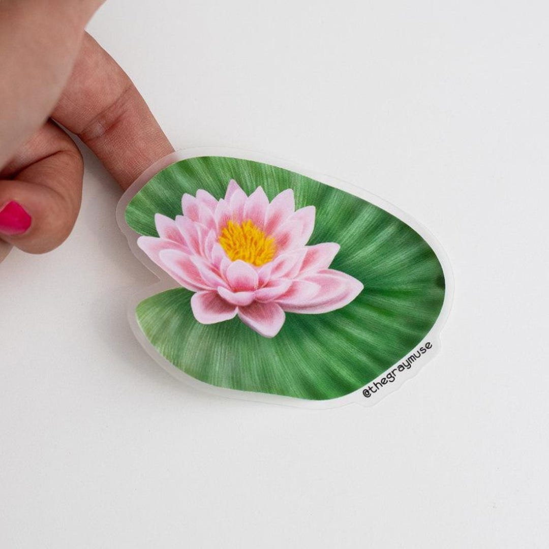 Water Lily Floral Matte Sticker, Pink Flower Stickers, Floral Accessory ...