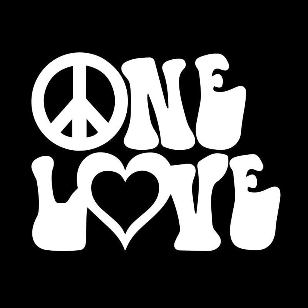 One Love Peace Sign White- Set of 2- Size 4"x5"- Decal Vinyl Stickers ...