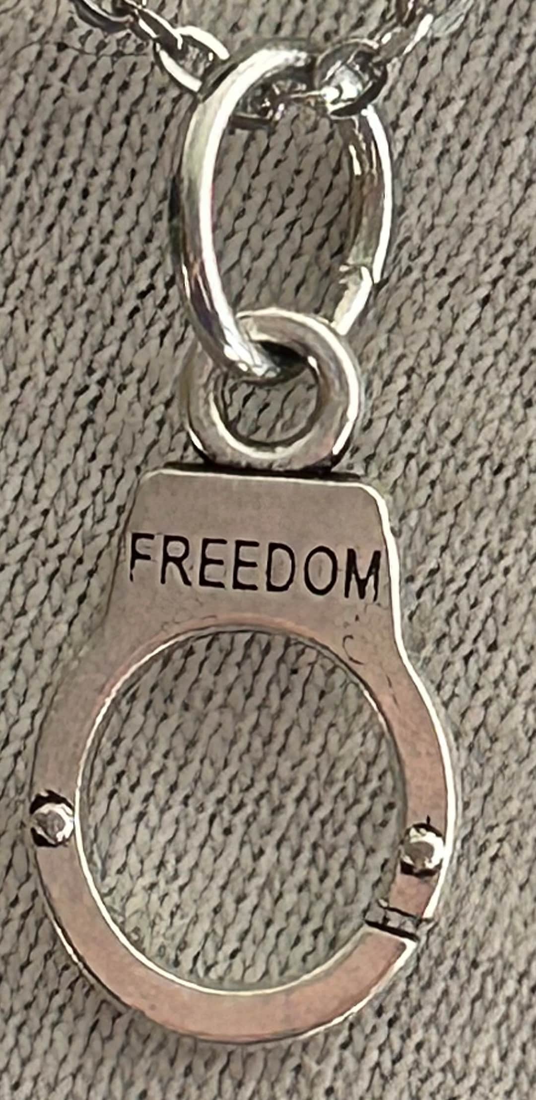 Handcuff “freedom” Necklace Antique Silver Charm/pendant Rhodium Plated ...