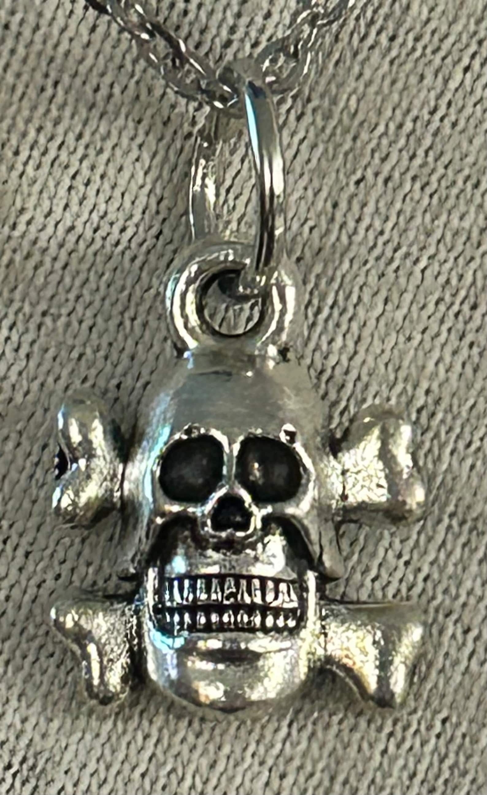 Skull and Crossbones Necklace Antique Silver Charm/pendant Rhodium ...