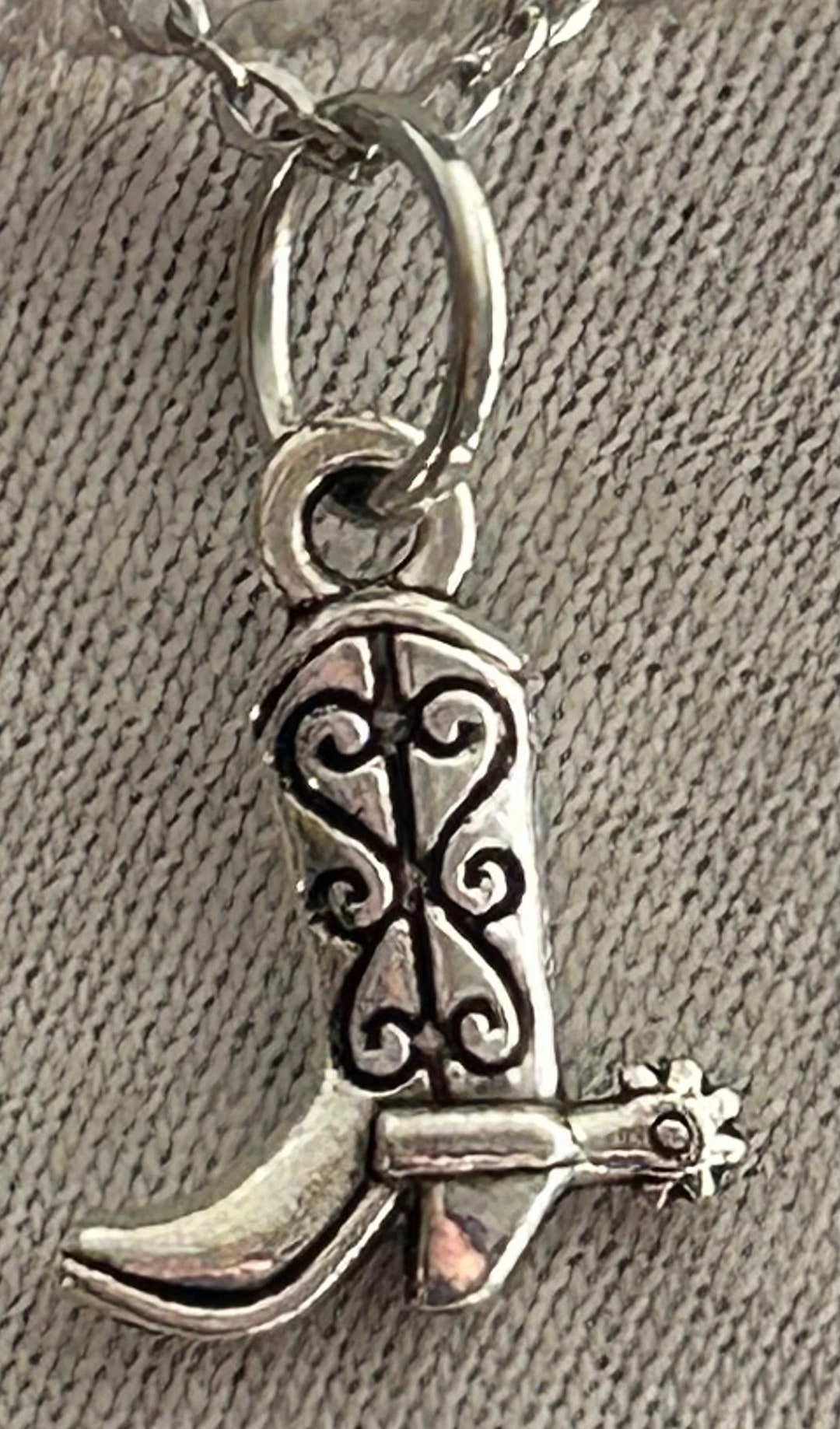 Cowboy/cowgirl Boot Necklace Antique Silver Charm/pendant Rhodium ...