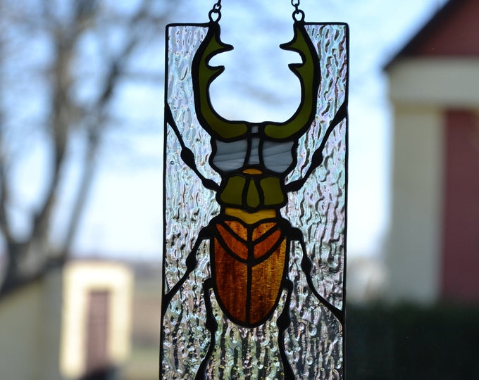 Stained Glass Window Hanging Stag Beetle Suncather Glass Bug Stain ...