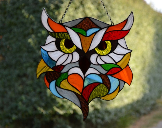 Stained Glass Suncatcher Owl Window Hanging Handcrafted Gift Garden ...