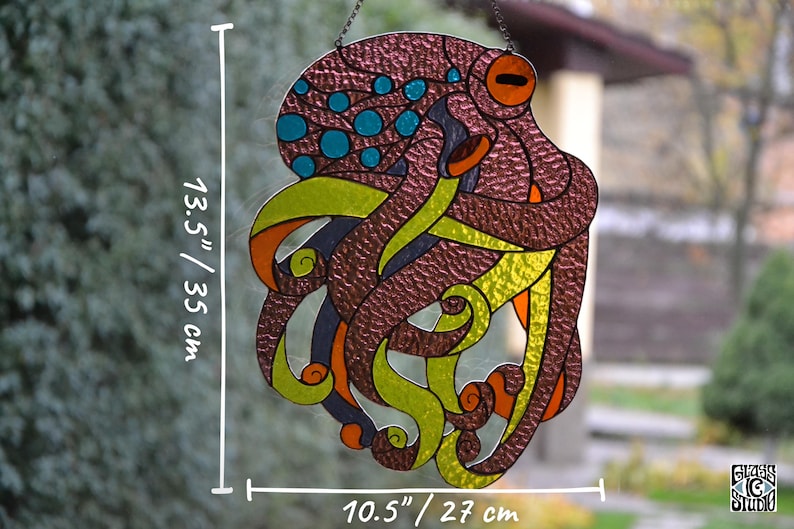Stained Glass Octopus Suncatcher Window Hanging Panel Stained Glass ...