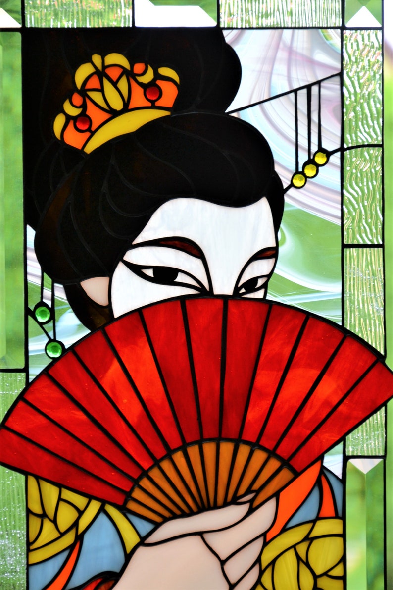 Geisha Stained Glass Panel Window Hanging Suncatcher Unique Handmade ...