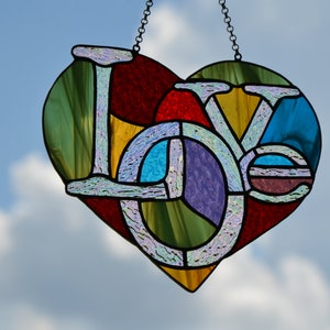 Stained Glass Window Hanging Heart Suncatcher Glass Garden Decor Love ...