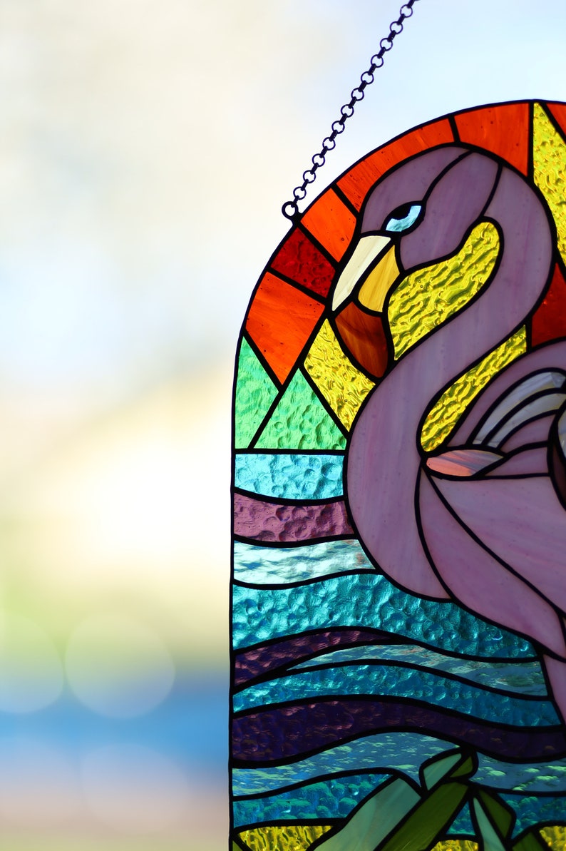 Flamingo Stained Glass Suncatcher Window Hanging Pink Bird Living Room ...