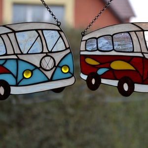 Stained Glass Suncatcher Hippie Bus Window Hanging Stained Glass ...