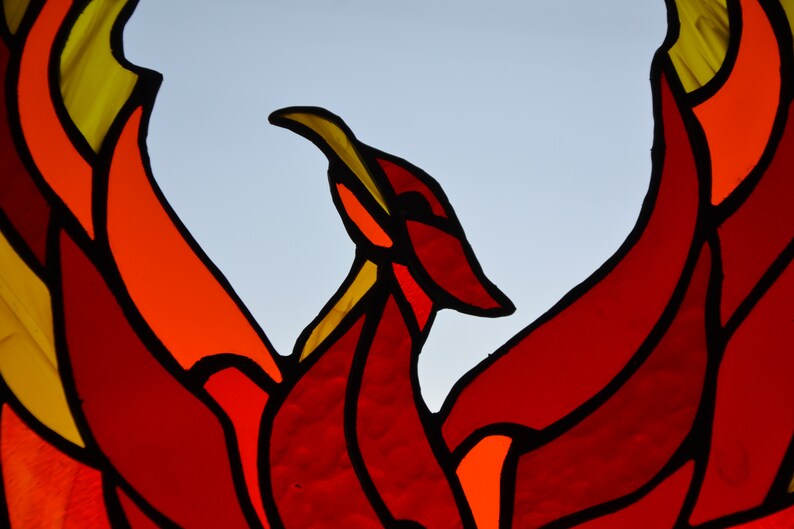 Stained Glass Phoenix Suncatcher Window Hanging Flame - Etsy