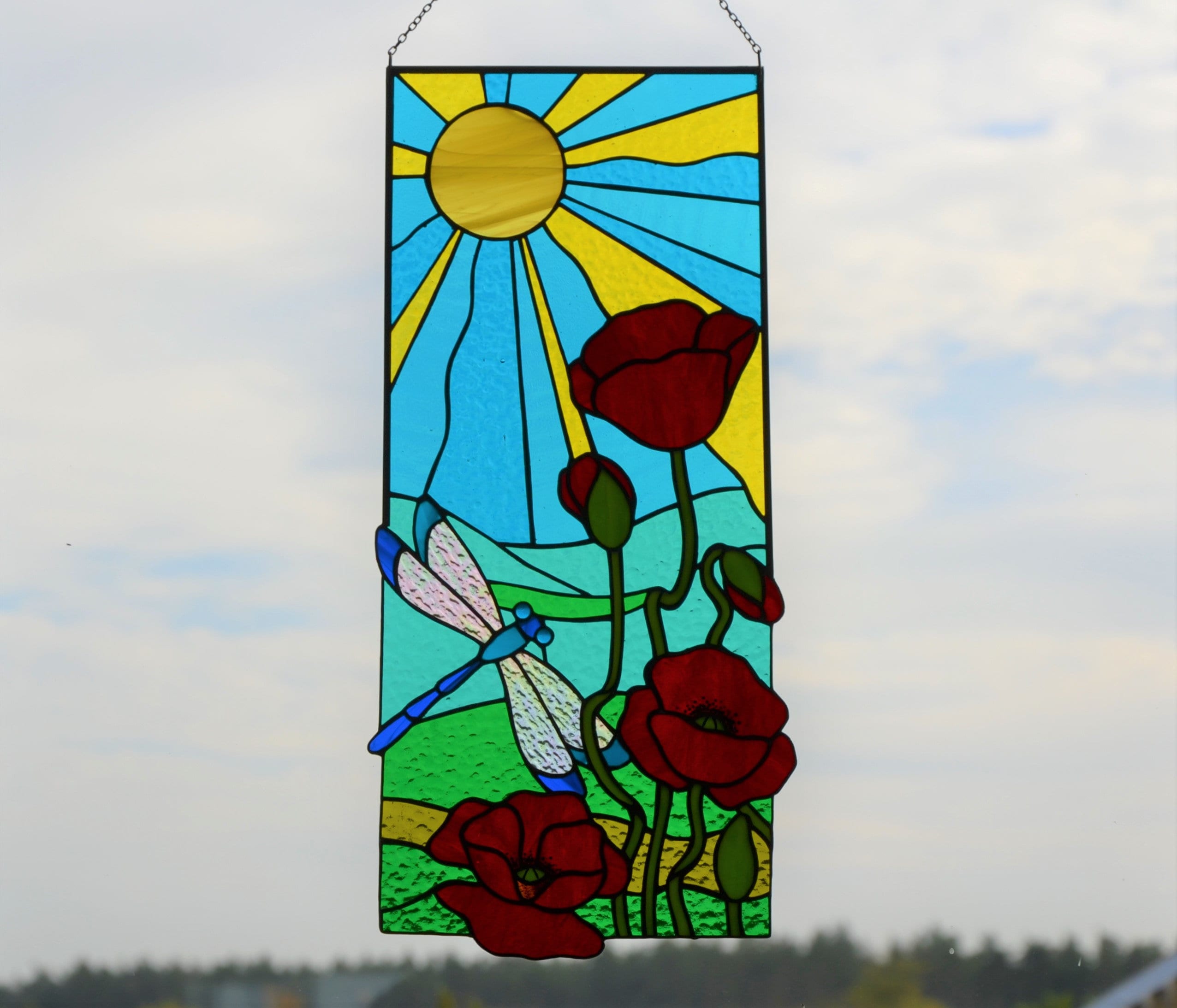 Summer stained glass panel Window hanging suncatcher Glass art | Etsy