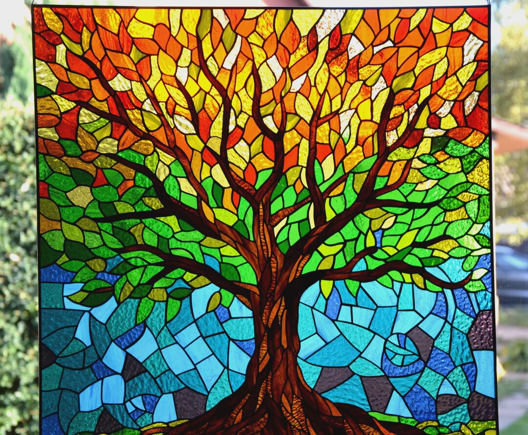Stained Glass Tree Stain Glass Panel Window Hanging Custom Stained ...