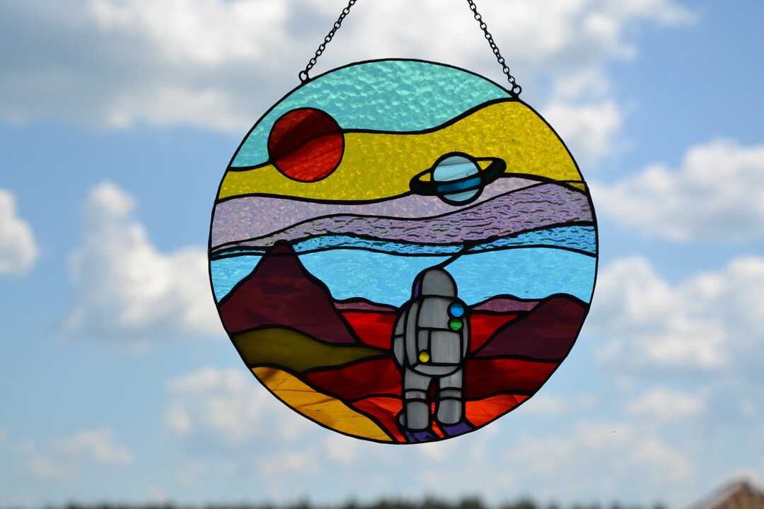 Stained Glass Suncatcher Space Landscape Window Hanging Sun Catcher ...