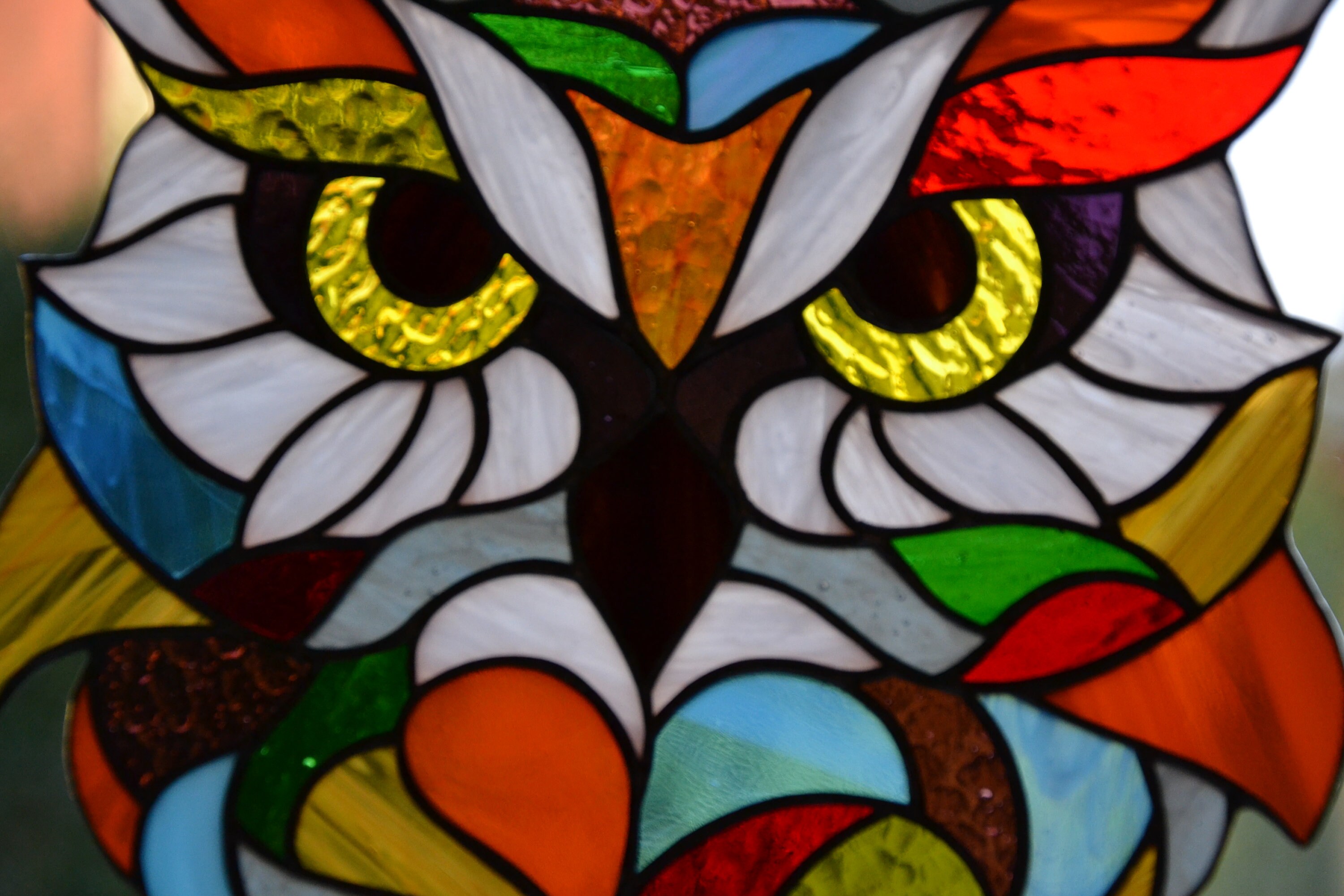 Stained Glass Suncatcher Owl Window Hanging Garden Decor Stain Etsy