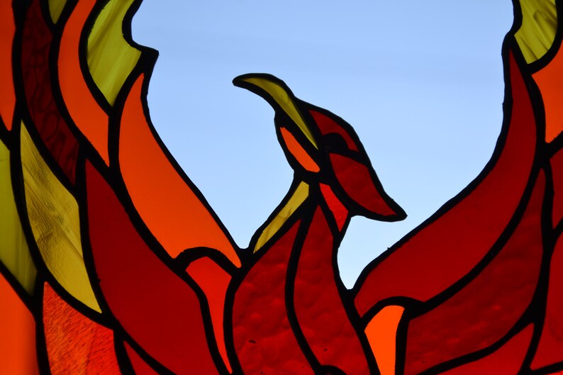 Stained Glass Phoenix Suncatcher Window Hanging Flame - Etsy