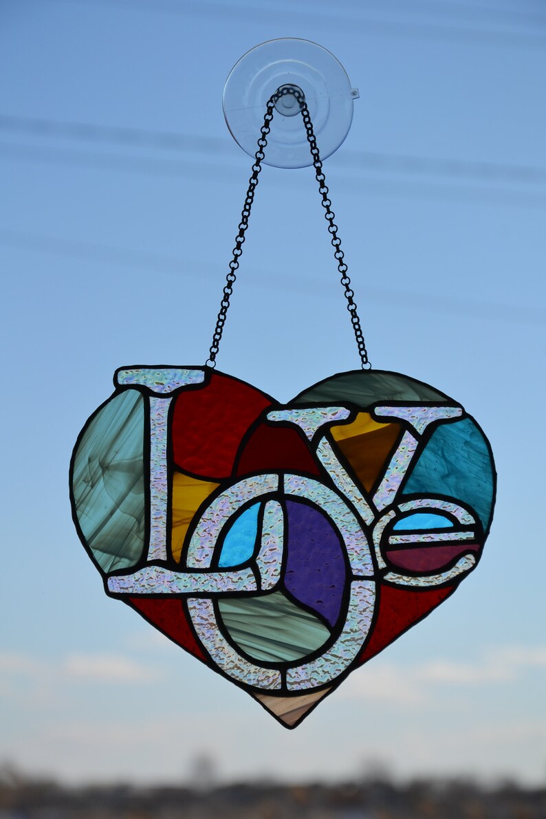 Stained Glass Window Hanging Heart Suncatcher Glass Garden - Etsy