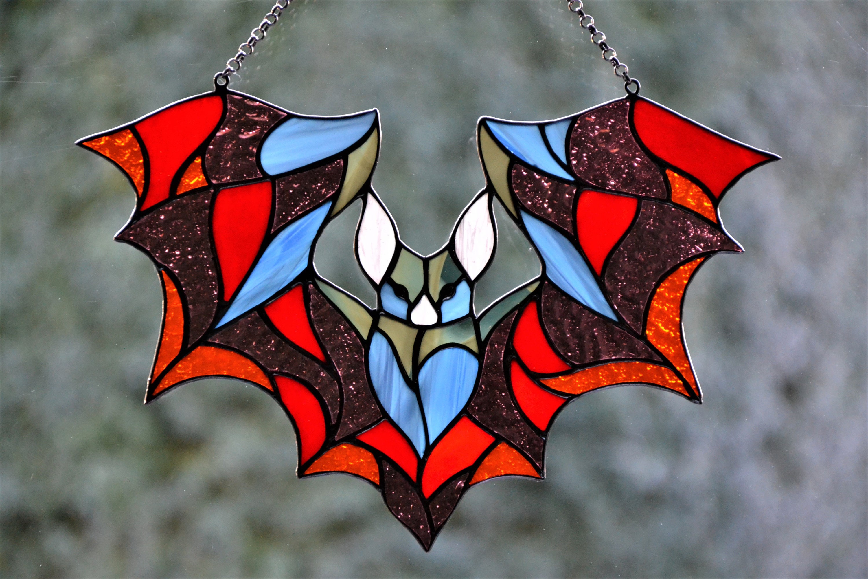 Unique Handmade Bat Suncatcher Tiffany Stained Glass Art Bat Window ...