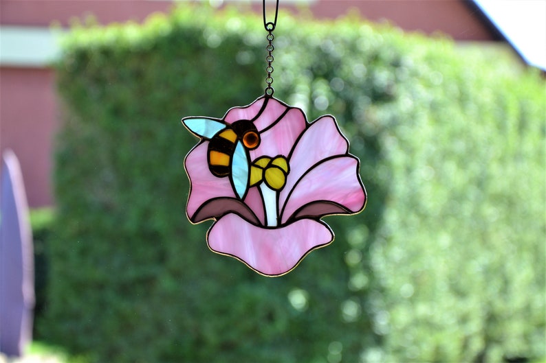 Bee and Flower Stained Glass Suncatcher Window Hanging Sun | Etsy