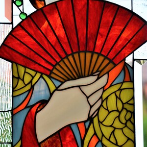 Geisha Stained Glass Panel Window Hanging Suncatcher Unique Handmade ...