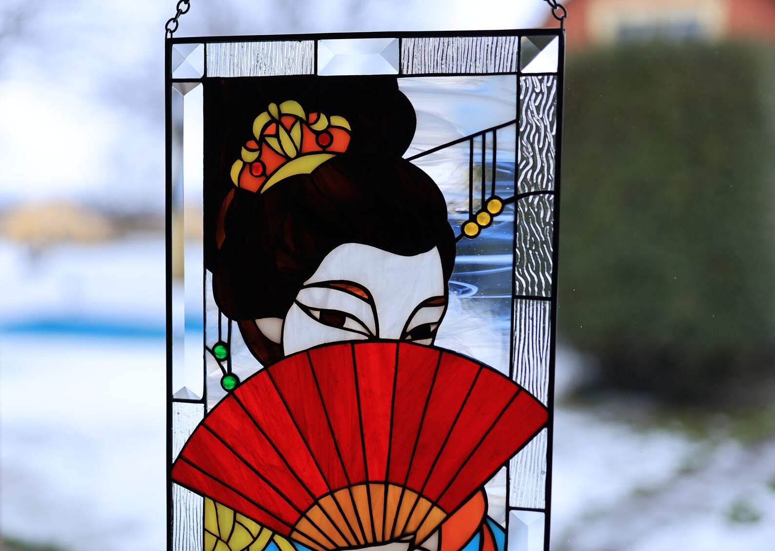 Geisha Stained Glass Panel Window Hanging Suncatcher Unique Handmade ...