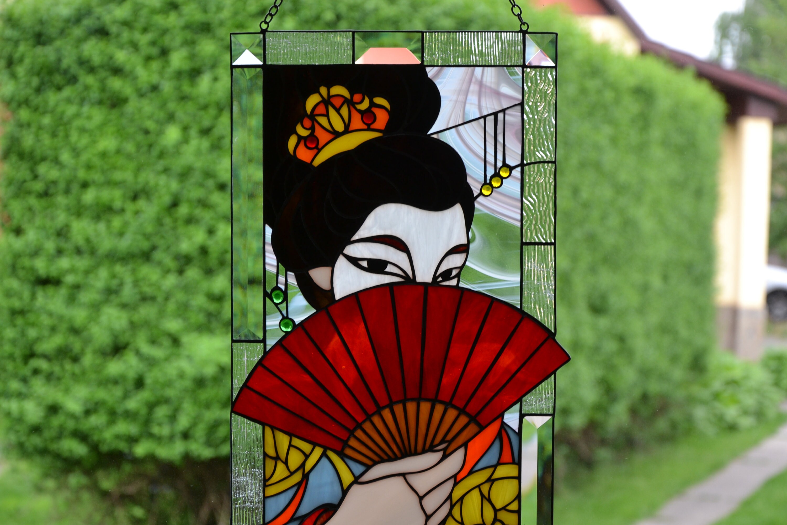 Geisha Stained Glass Panel Window Hanging Suncatcher Unique Handmade ...