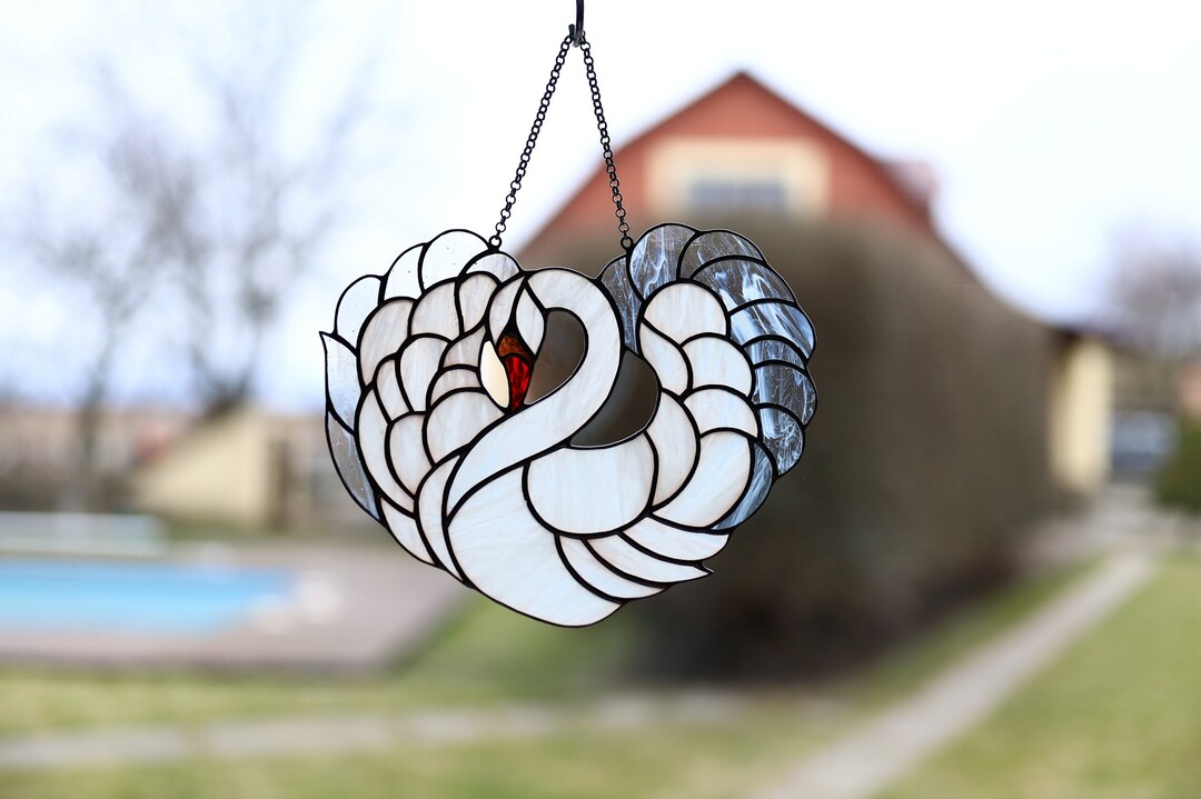 White Swan Suncatcher Stained Glass Window Hanging Wedding Gift Stain ...