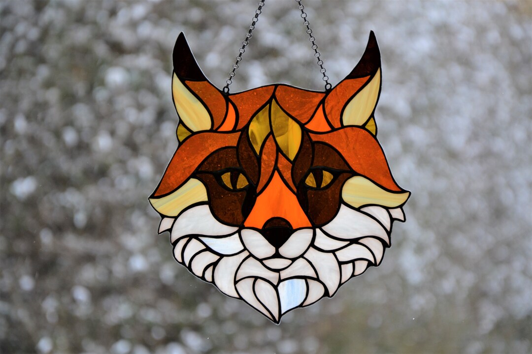 Stained Glass Suncatcher Fox Stained Glass Window Hanging Handcrafted ...