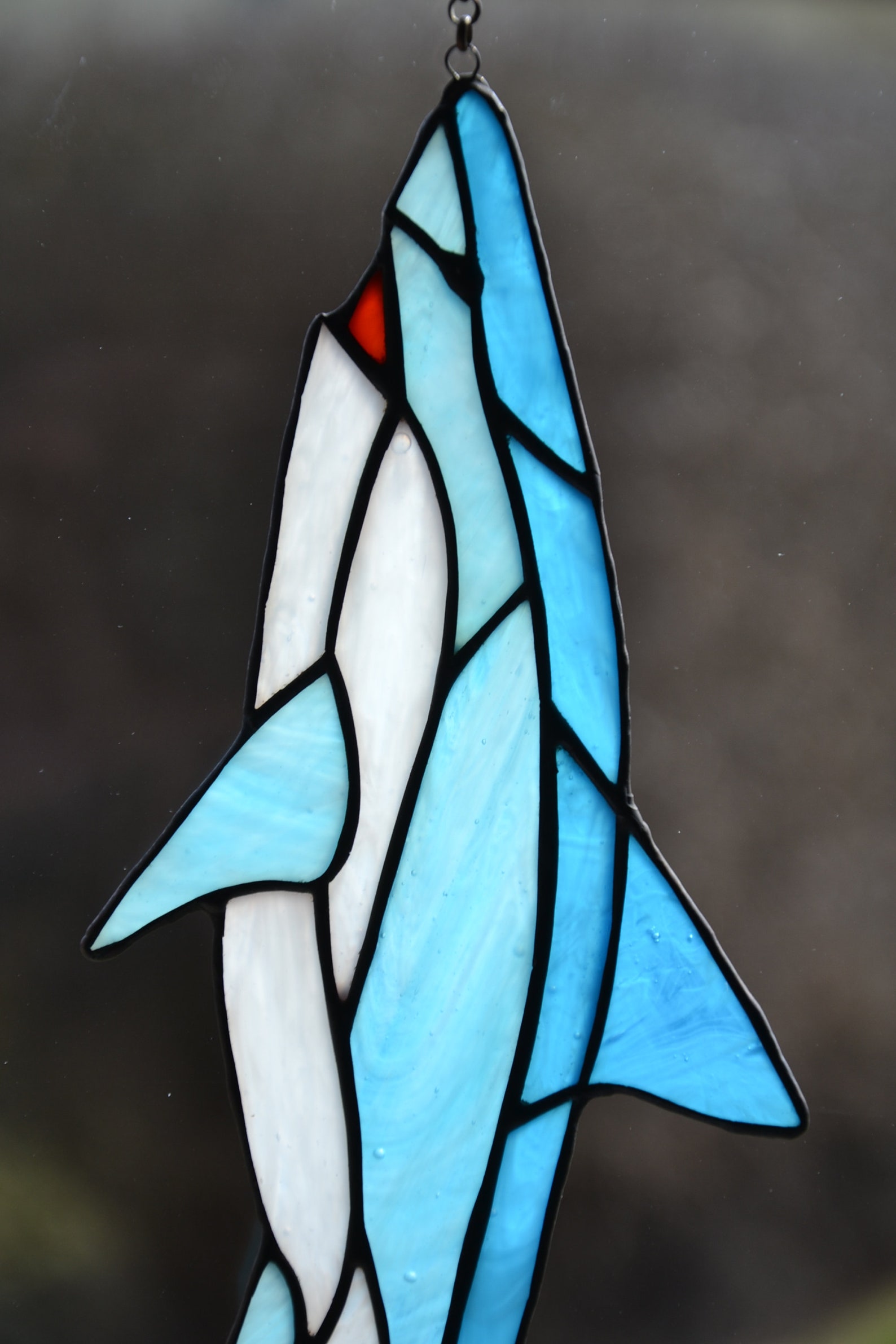 Suncatcher Stained glass window hanging Garden decor Shark | Etsy