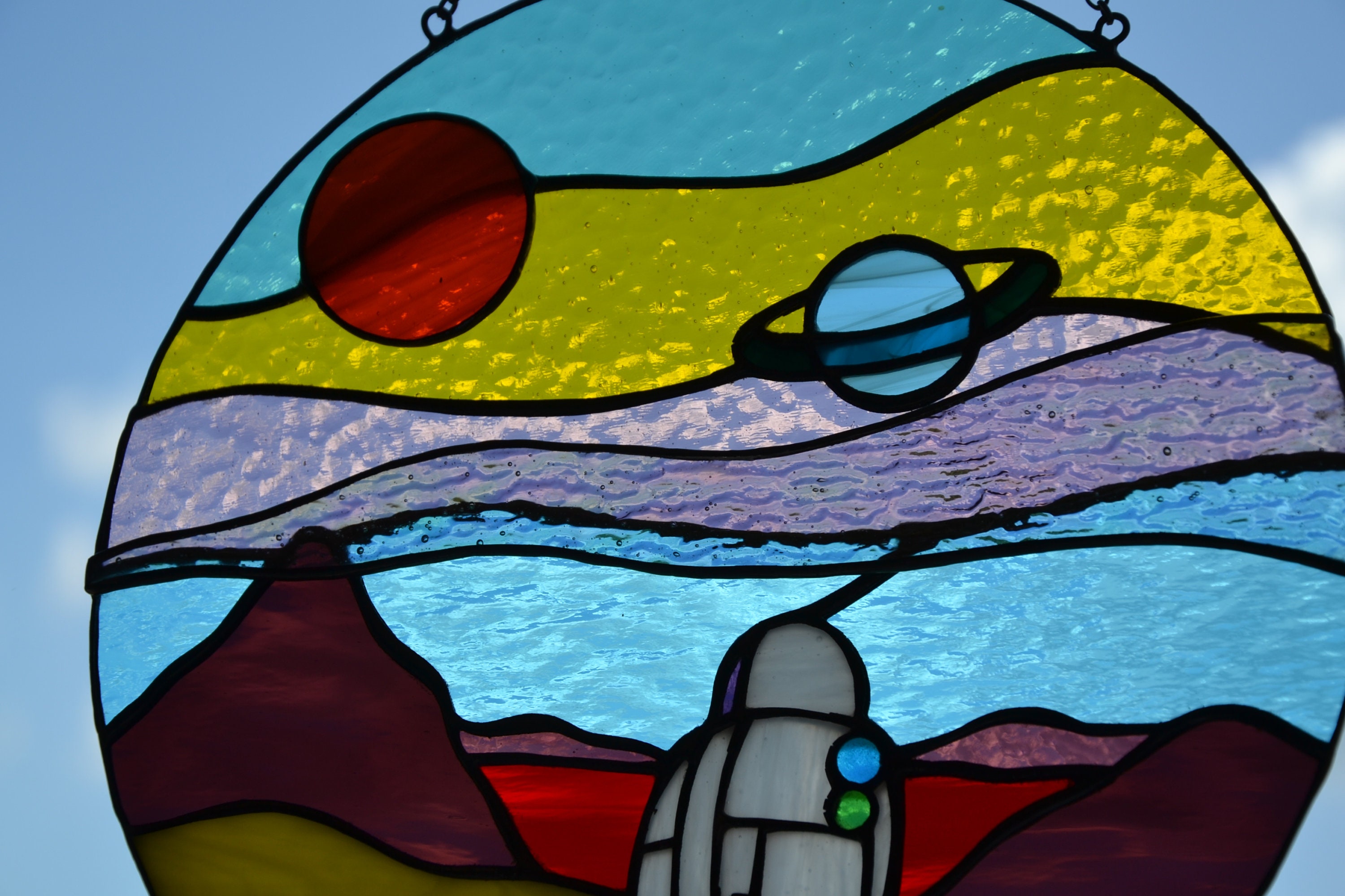 Stained Glass Suncatcher Space Landscape Window Hanging Sun - Etsy
