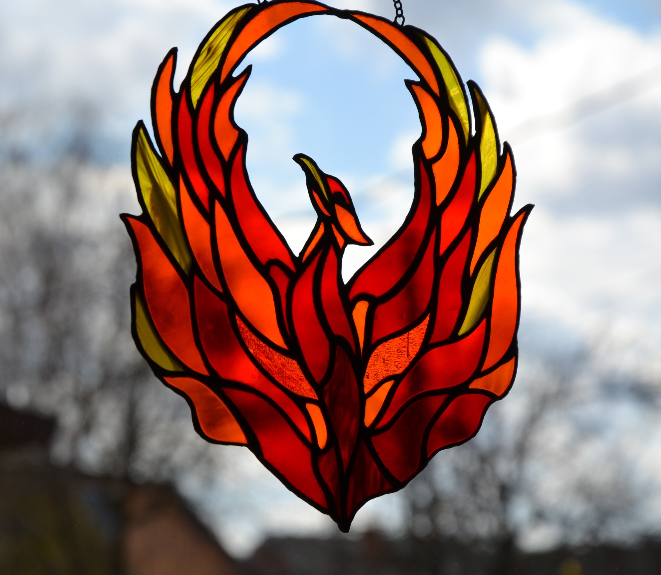 Stained Glass Phoenix Suncatcher Window Hanging Flame - Etsy UK