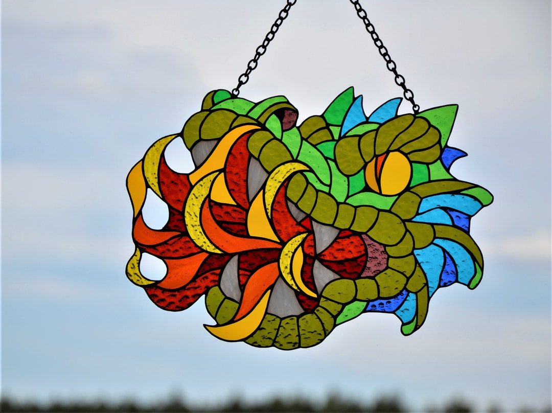 Stained Glass Dragon Head Suncatcher, Fantasy Window Hanging - Etsy