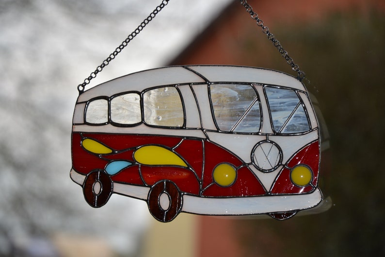 Stained Glass Suncatcher Hippie Bus Window Hanging Stained Glass ...