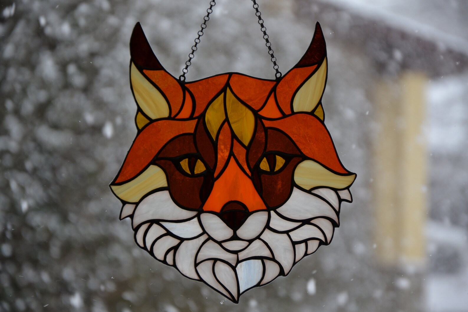 Stained Glass Suncatcher Fox Stained Glass Window Hanging Handcrafted ...