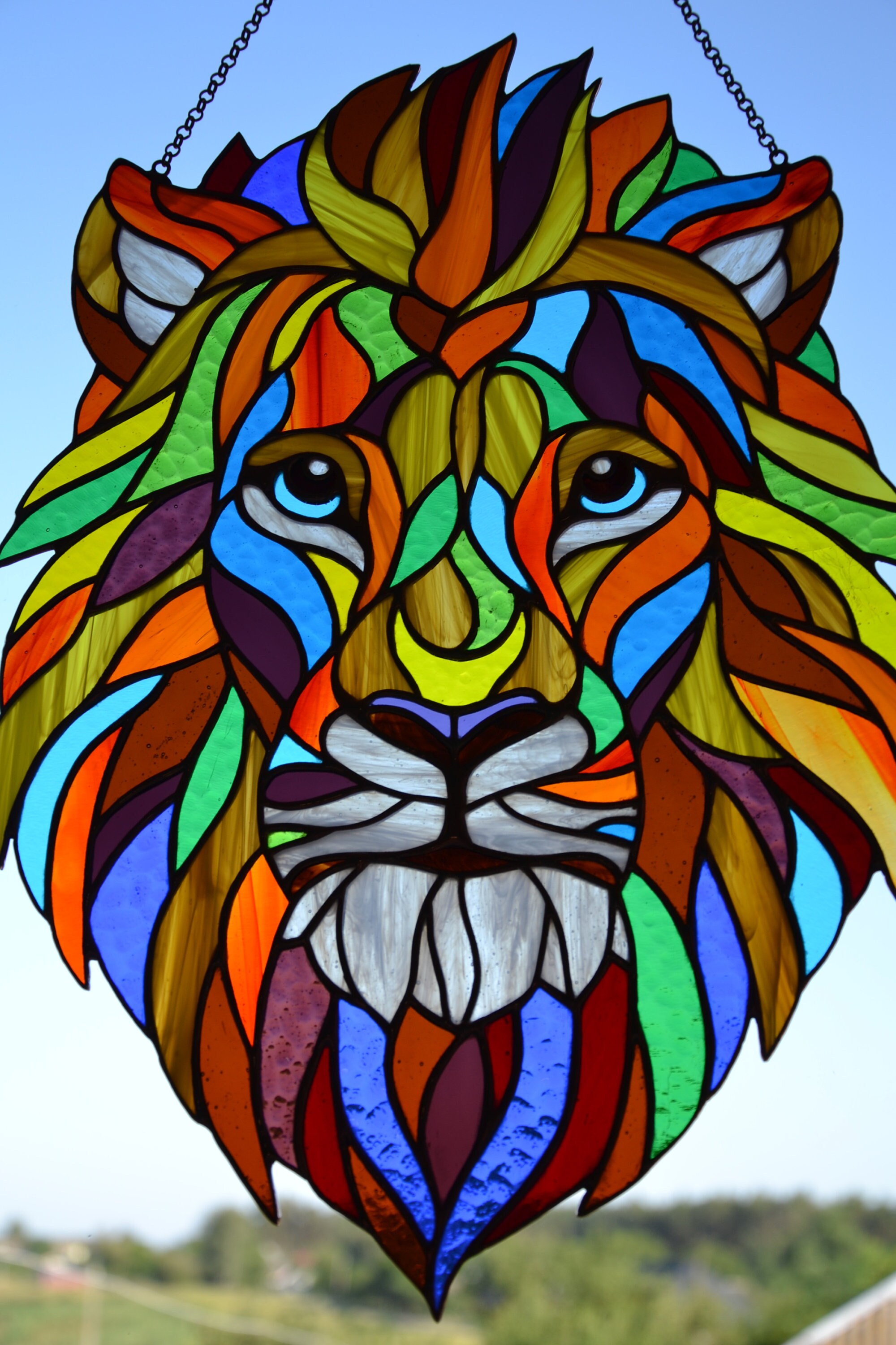 Stained Glass Lion Window Hanging Suncatcher Glass Lion Head Gift for ...