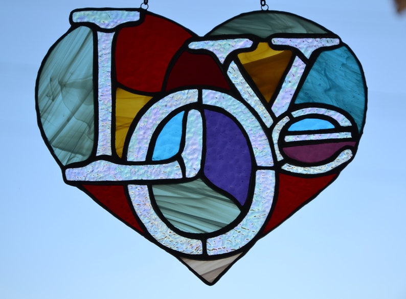 Stained Glass Window Hanging Heart Suncatcher Glass Garden Decor Love ...