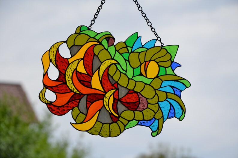 Stained Glass Dragon Head Suncatcher, Fantasy Window Hanging - Etsy