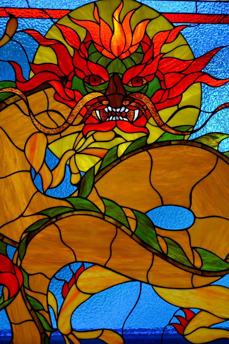 Chinese Dragon Stained Glass Panel Commission Piece Tiffany Method ...