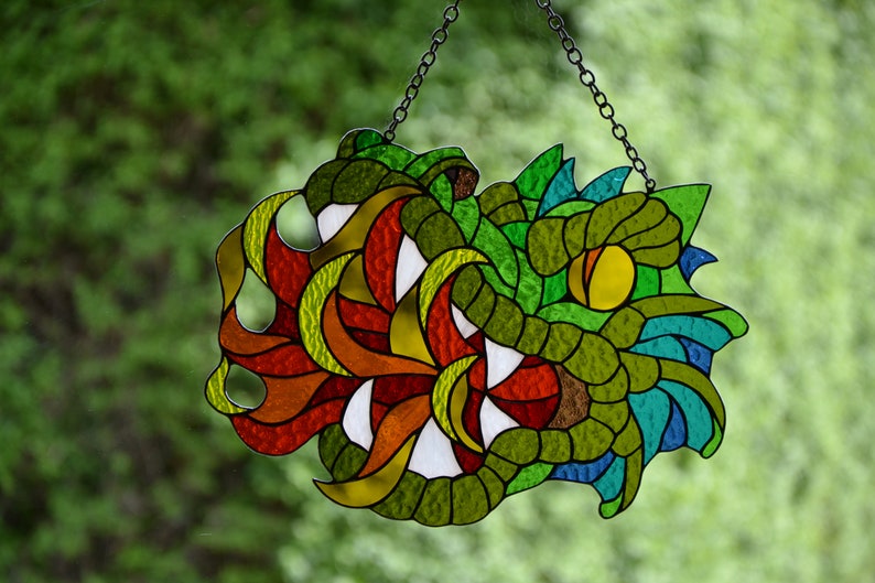 Stained Glass Dragon Head Suncatcher, Fantasy Window Hanging - Etsy
