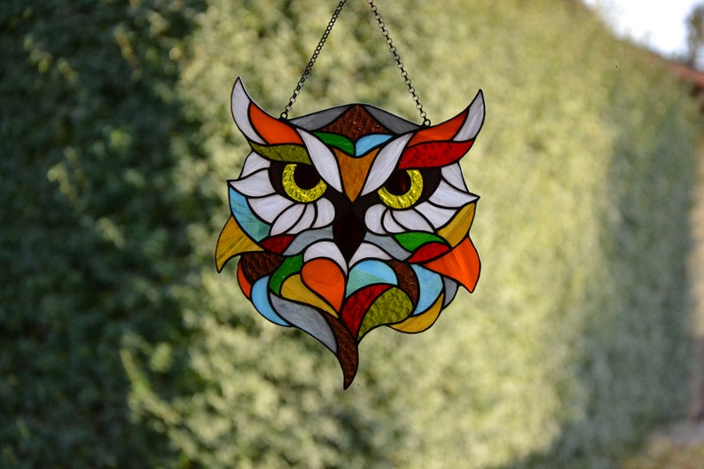 Stained Glass Suncatcher Owl Window Hanging Garden Decor Stain - Etsy