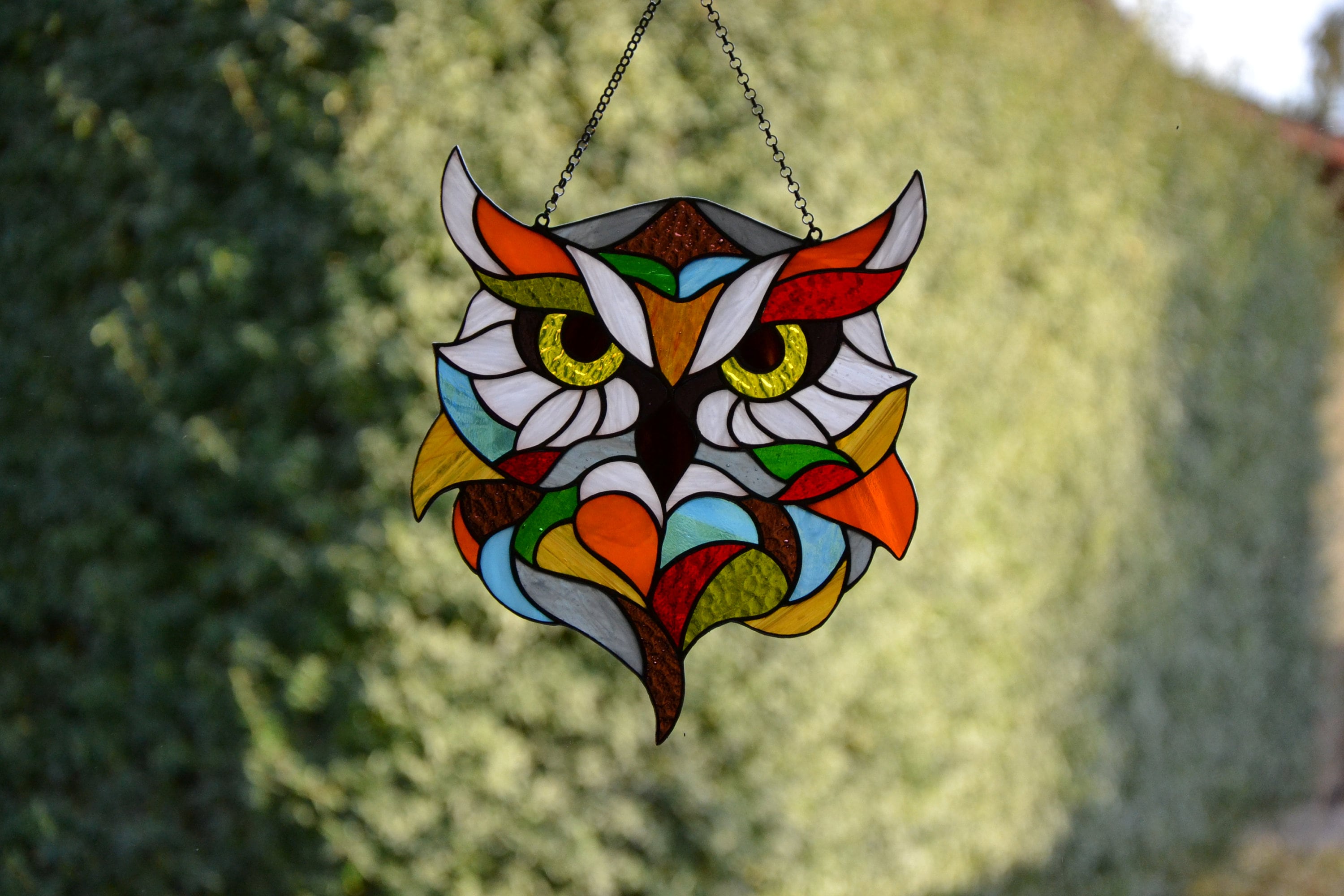 Stained Glass Suncatcher Owl Window Hanging Garden Decor Stain Etsy