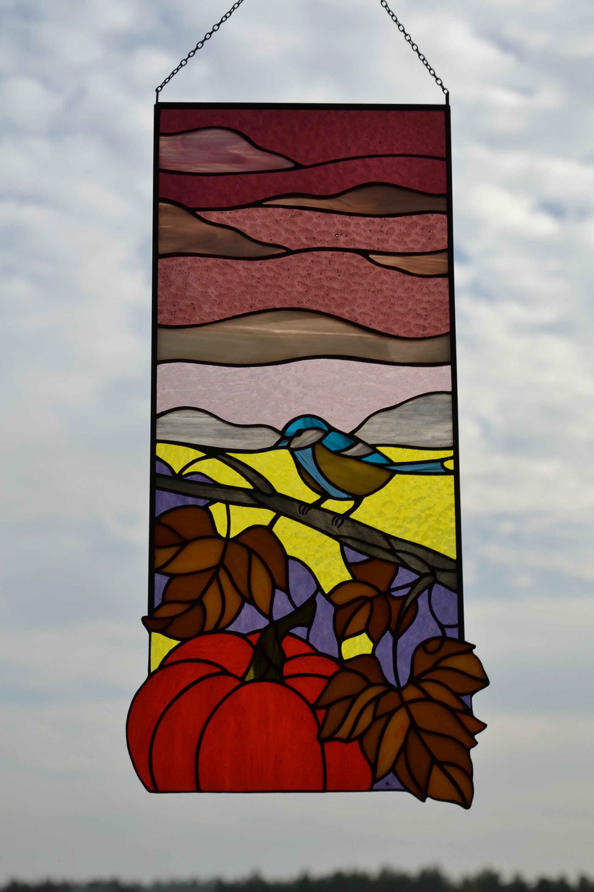 Stained Glass Panel Fall Window Hanging Suncatcher Glass Tomtit Stain ...