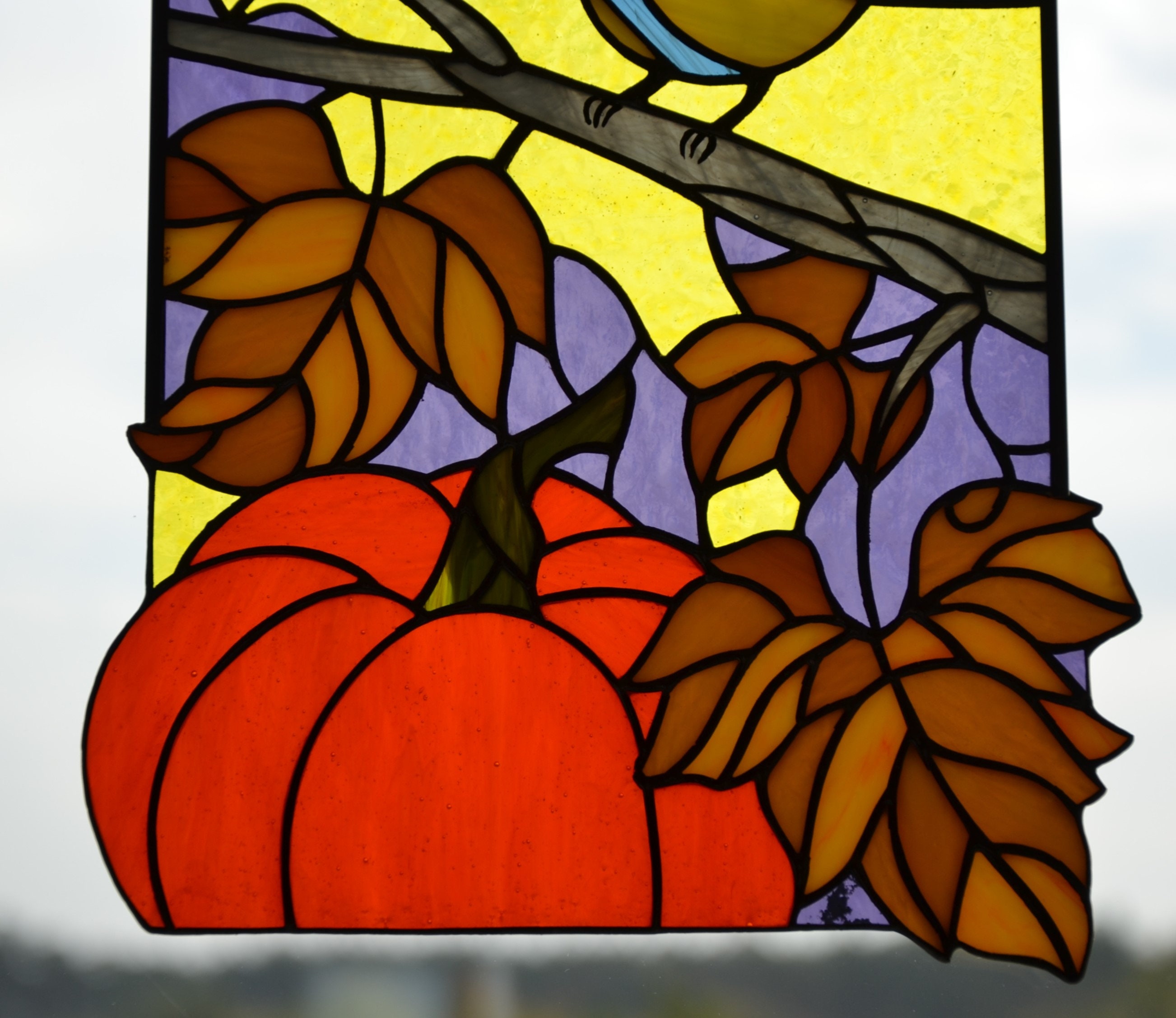 Stained Glass Panel Fall Window Hanging Suncatcher Glass - Etsy