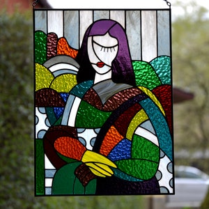 Stained Glass Panel Mona Lisa Stain Glass Window Hanging Da Vinci ...