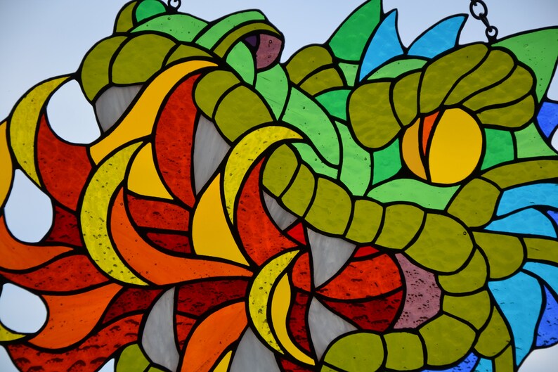 Stained Glass Dragon Head Suncatcher, Fantasy Window Hanging - Etsy